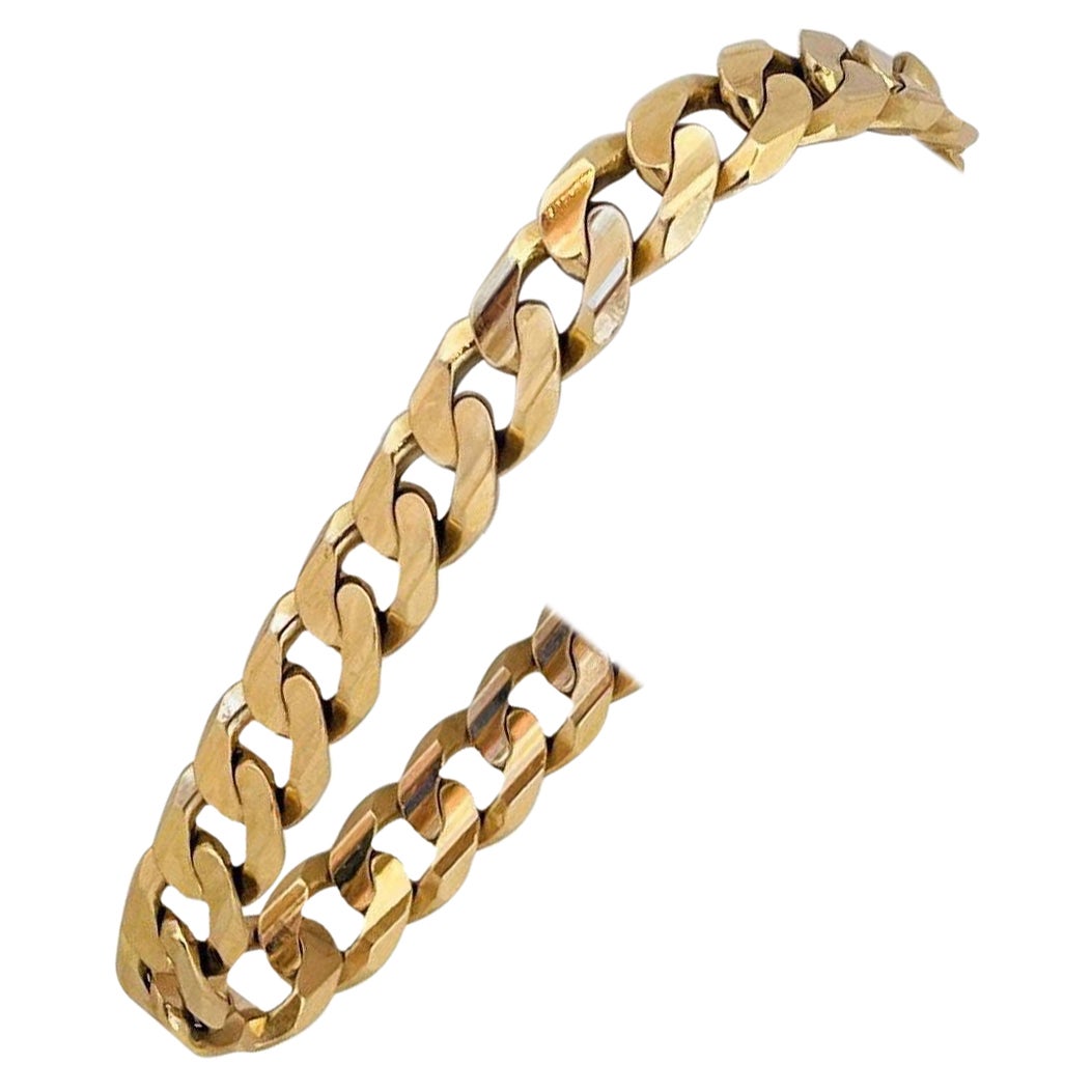 14 Karat Yellow Gold Solid Heavy Curb Link Chain Bracelet For Sale at 1stDibs