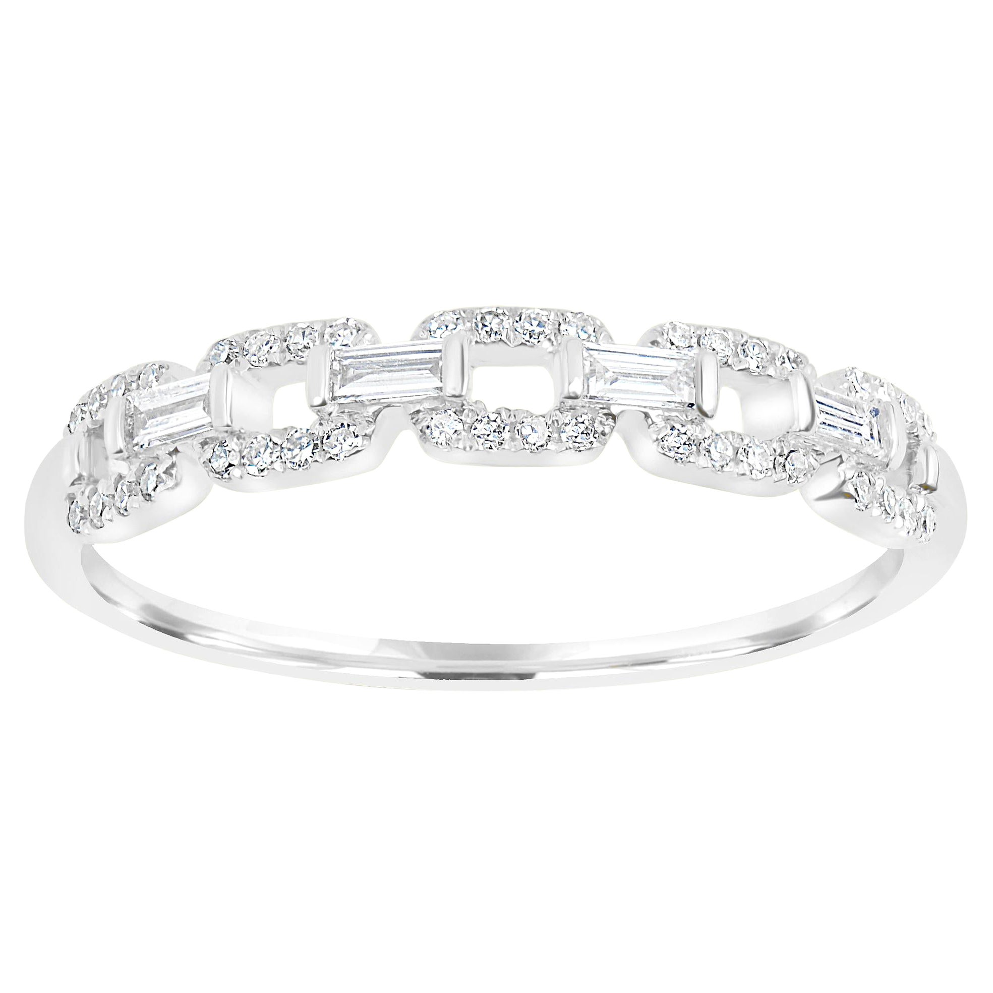 Luxle Round and Baguette Diamond Link Band Ring in 14k White Gold For ...