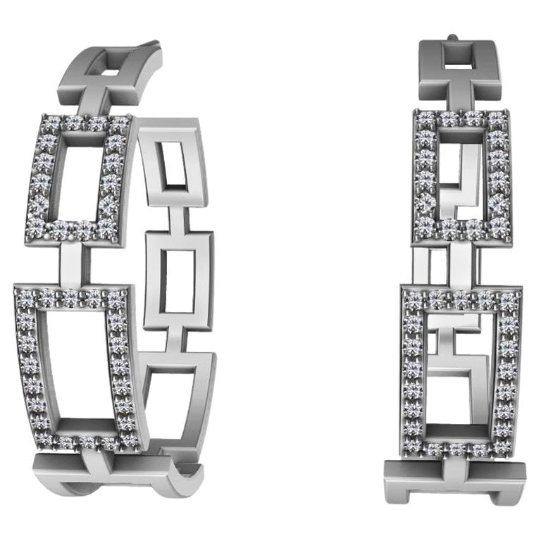 Platinum and Sterling Diamond Tapered Rectangle Hoops For Sale at 1stDibs
