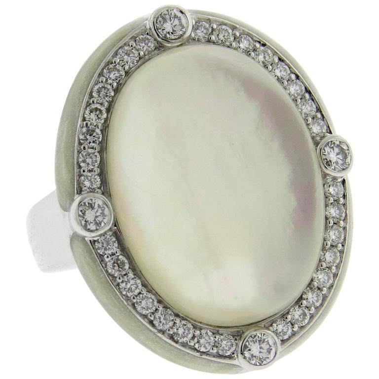 Ivanka Trump Mother of Pearl Crystal Enamel Diamond Gold Ring at 1stDibs