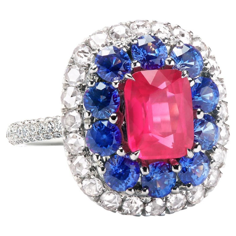 Leon Mege Ring with Natural Strawberry Spinel, Diamonds and Sapphires ...
