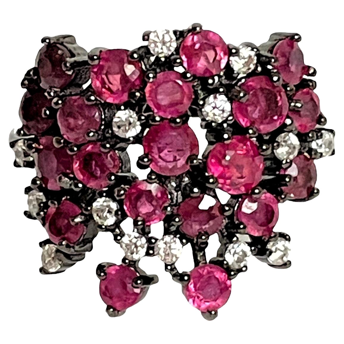 Ruby and White CZ Black Black over 925 Silver Ring For Sale at 1stDibs
