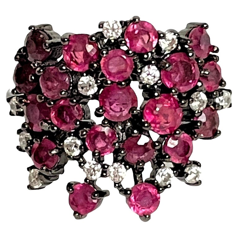 New Ruby and White CZ Black Black over 925 Silver Ring at 1stDibs