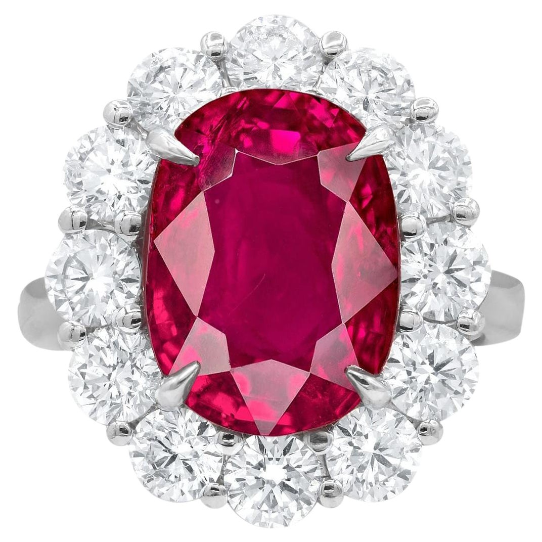 MOGOK Burma 3.50 Carat Oval Ruby Diamond Cocktail Platinum Ring For ...