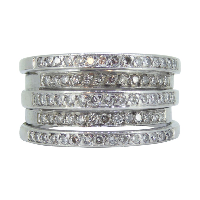 Five Row Diamond Ring in White Gold, Late 20th Century Vintage For Sale ...
