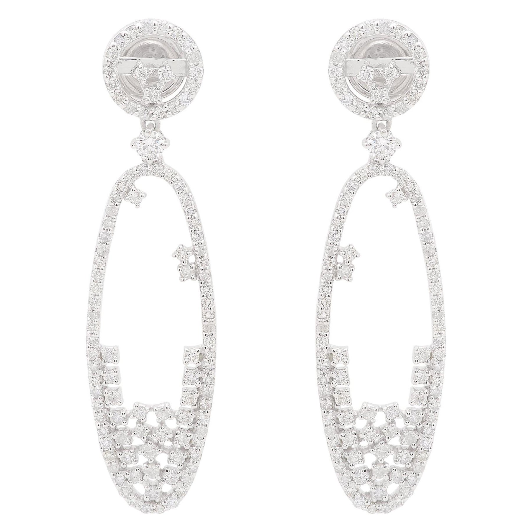 2.3 Carat Pear and Emerald Cut Diamond Dangle Earrings 18 Karat White ...