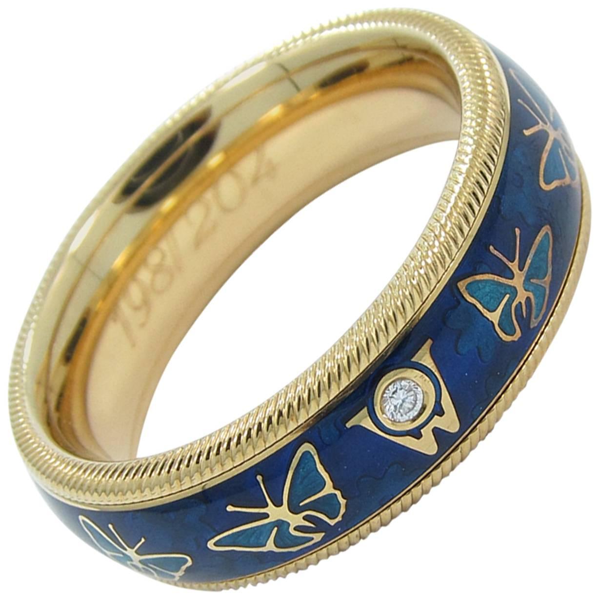 Wellendorff Ltd. Ed. 2004 Blue Enamel Gold Butterfly Spinning Ring For ...