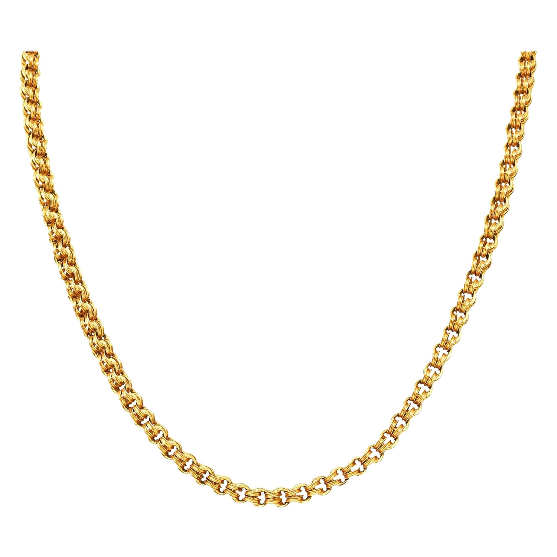 French Victorian 18 Karat Yellow Gold Scroll Long Antique Chain ...