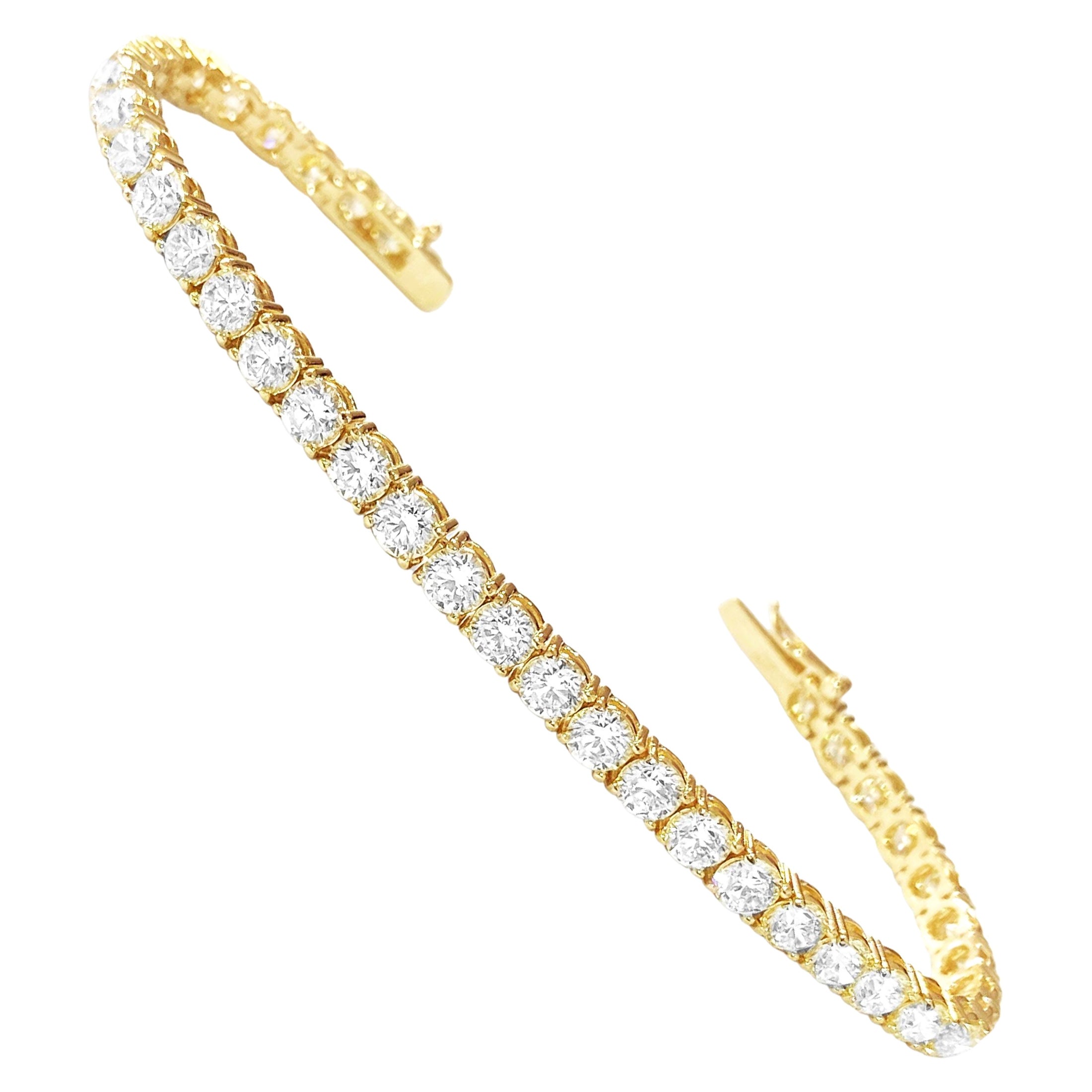 9 20 Carat Diamond Tennis Bracelet Unisex 14 Karat Yellow Gold For Sale