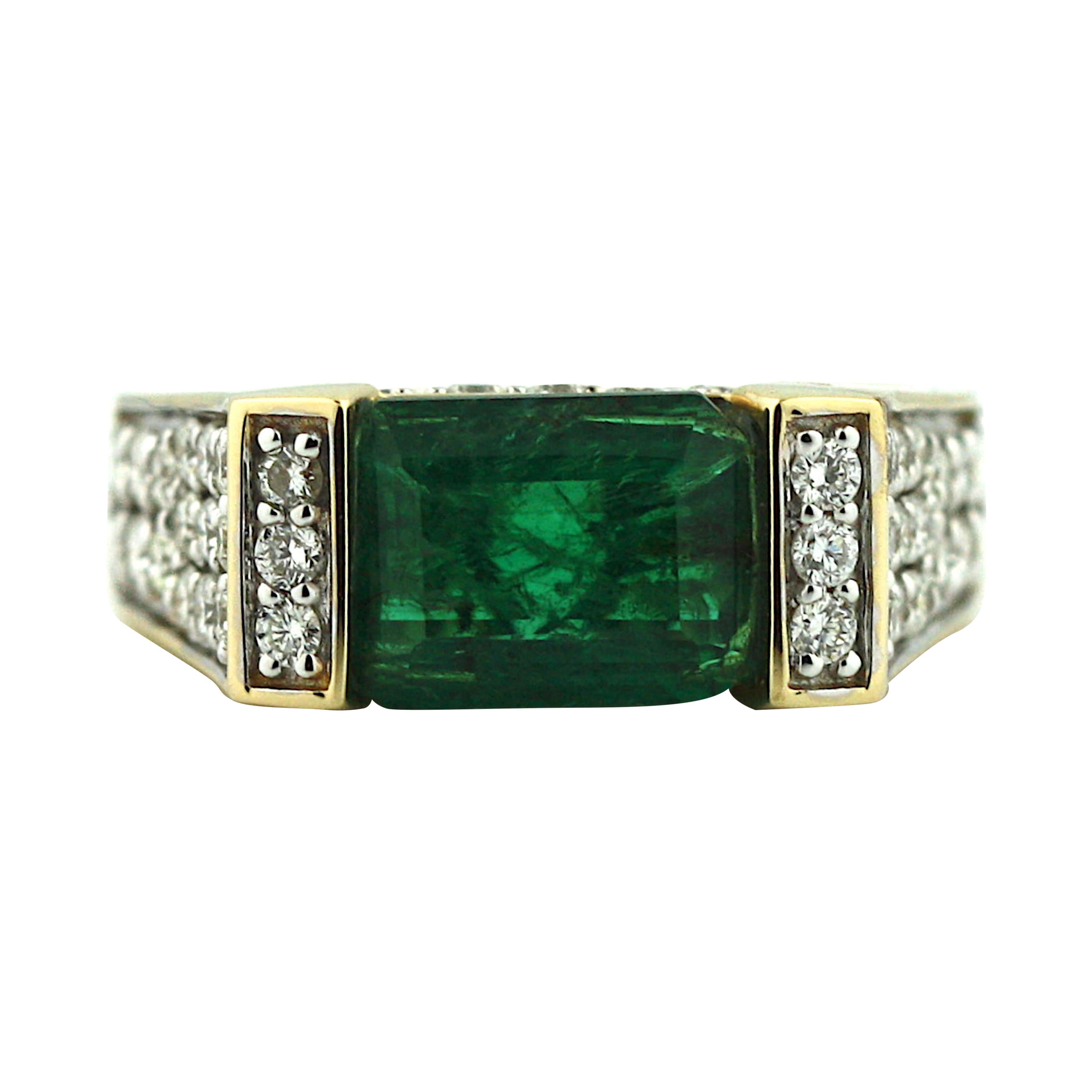 Emeralds Diamonds yellow gold ring at 1stDibs