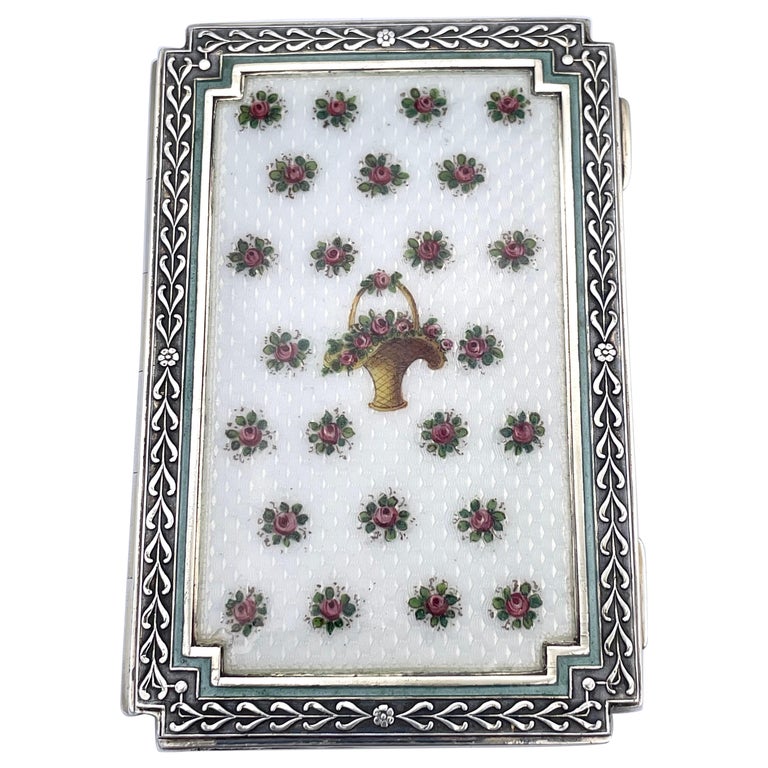 Beautiful Enamel and Sterling Hinged Box For Sale at 1stDibs