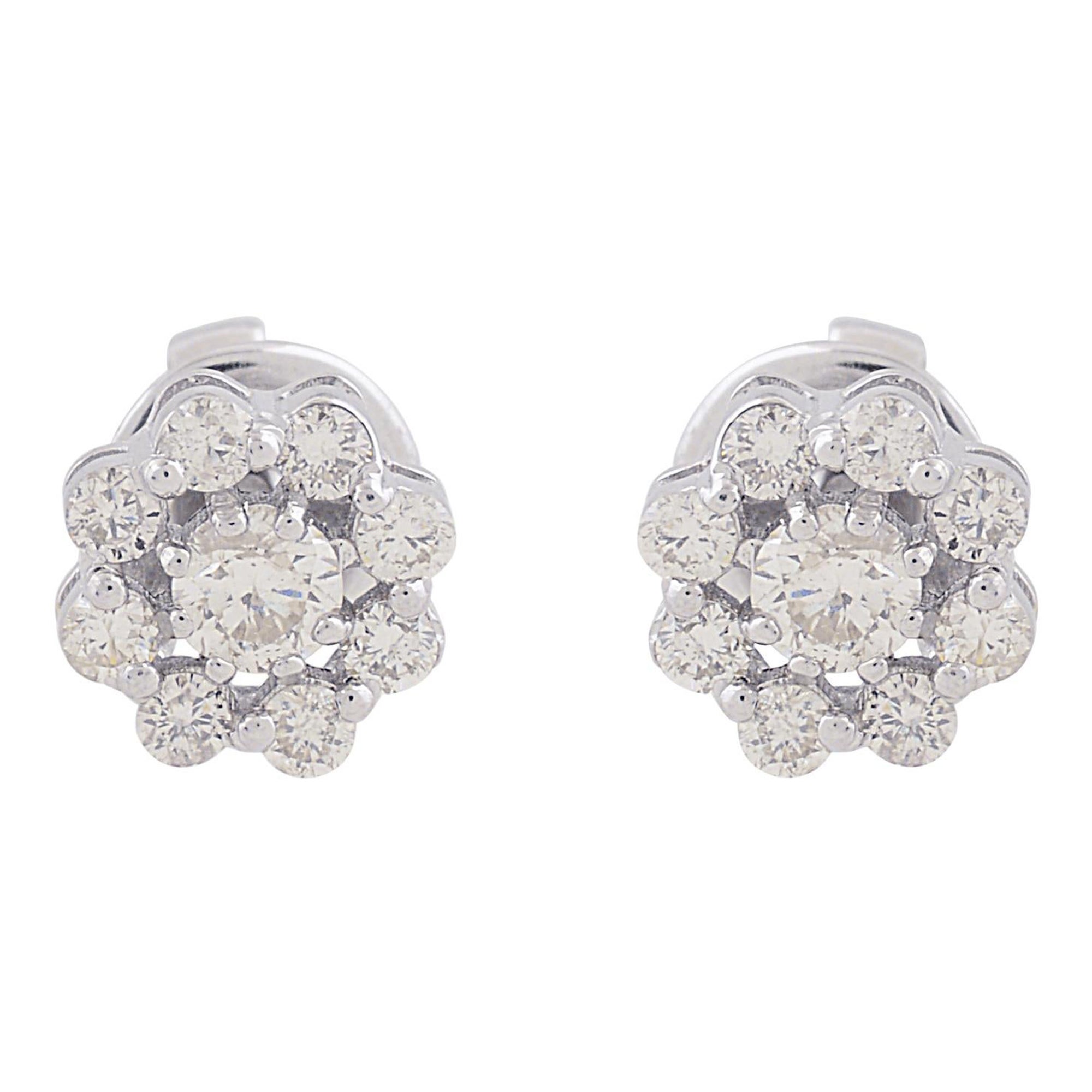 Real SI Clarity HI Color Pave Diamond Flower Stud Earrings 18 Karat ...