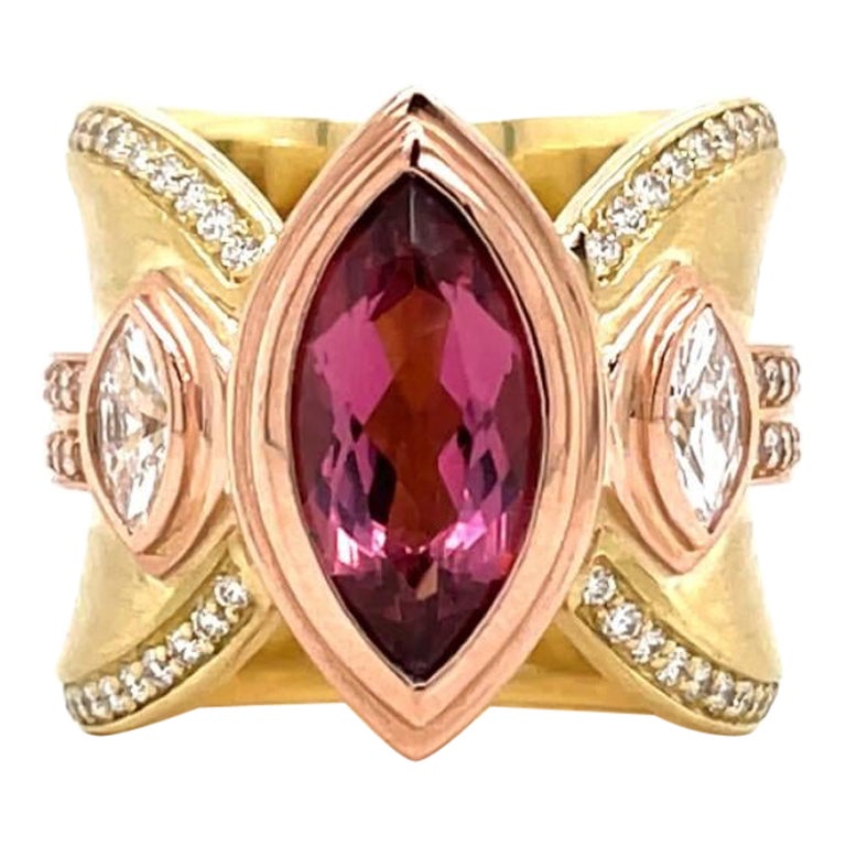 Sam Lehr 2.50ct Pink Tourmaline and Diamond Ring in 18k Yellow Gold For ...