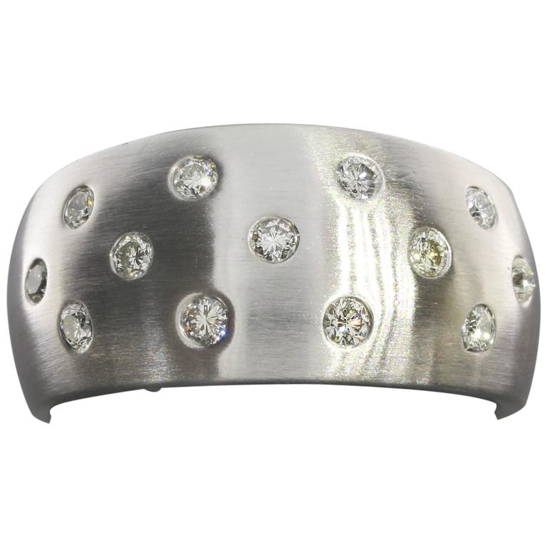 Diamond Flush Set Gold Tapered Wedding Band Ring at 1stDibs