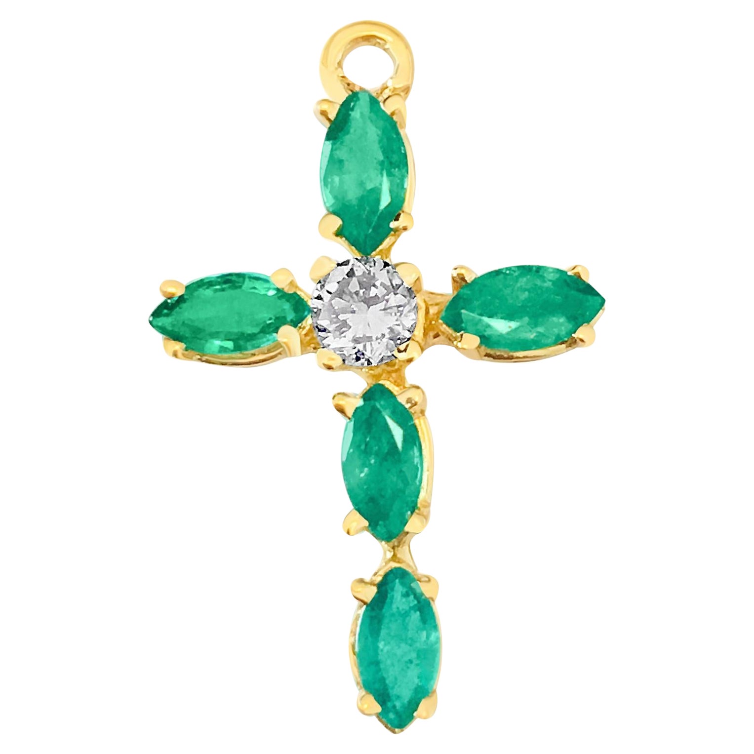 Vintage Religious Cross Pendant Biwa Pearl Diamond Emerald Eagle Head ...