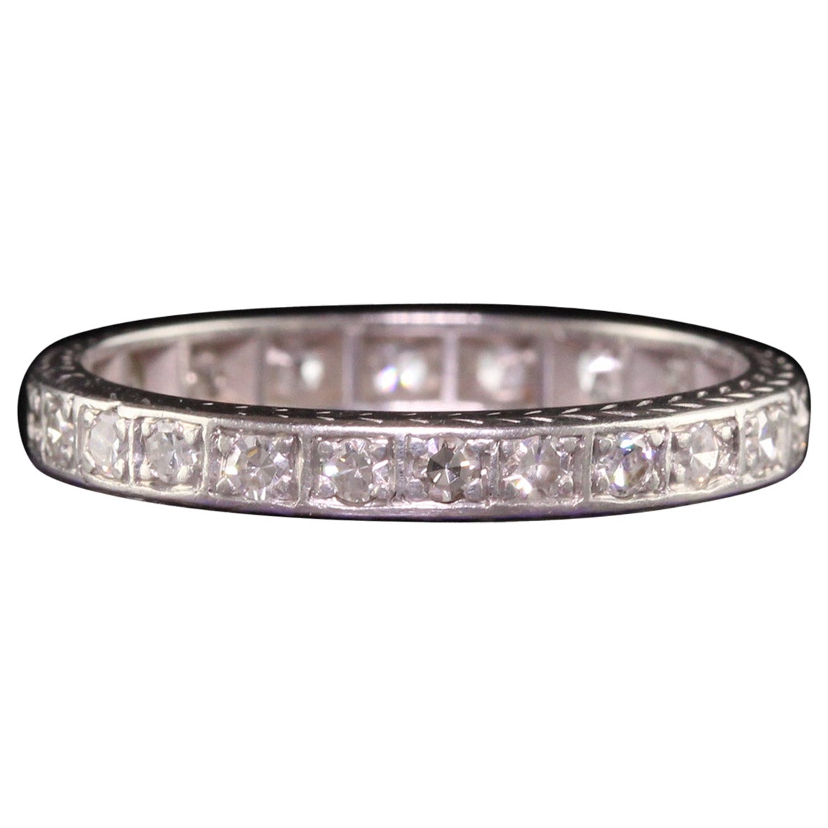 Antique Art Deco Platinum Single Cut Diamond Engraved Eternity Band at ...
