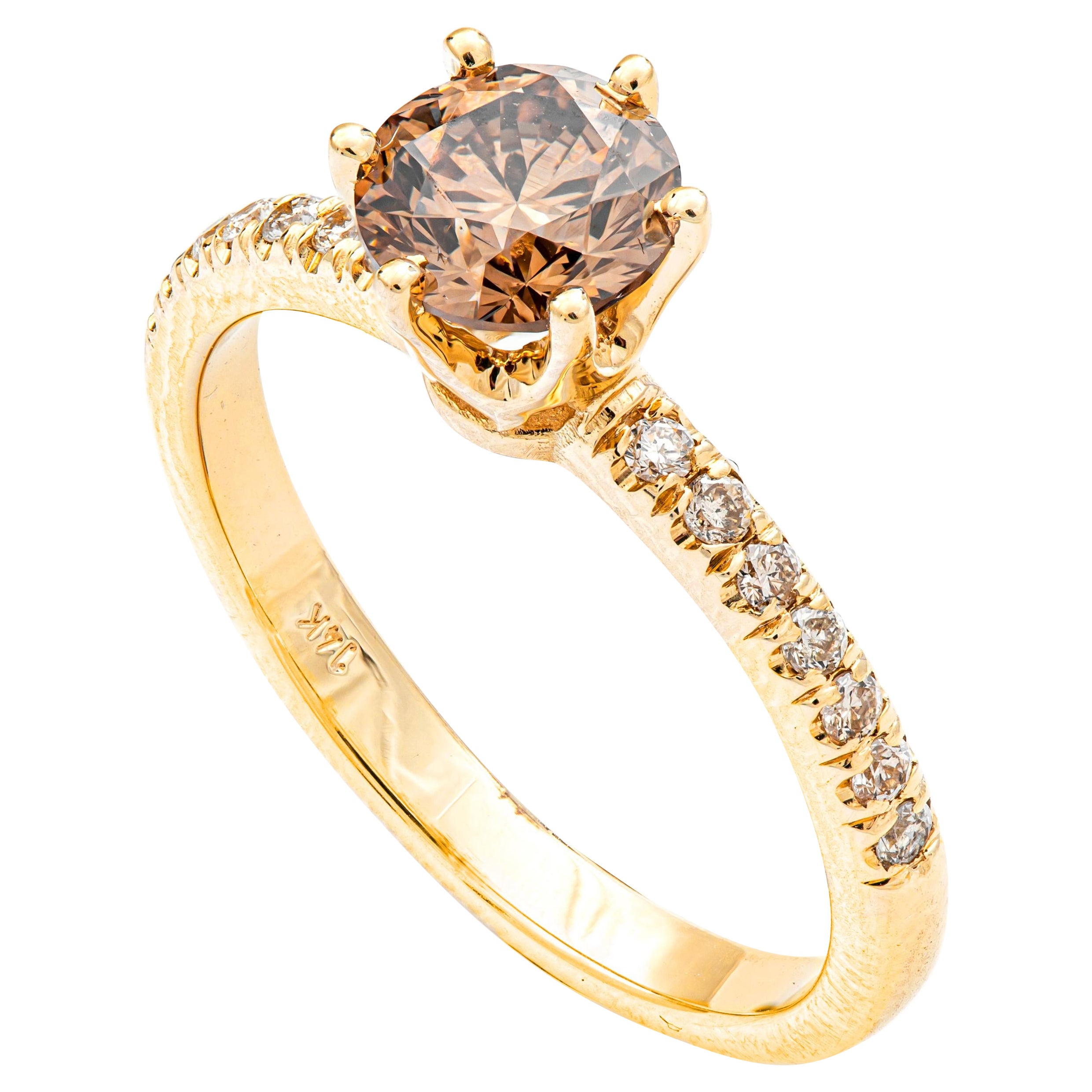 1.02 Ct Natural Fancy Intense Orangy Brown Diamond Ring For Sale at 1stDibs
