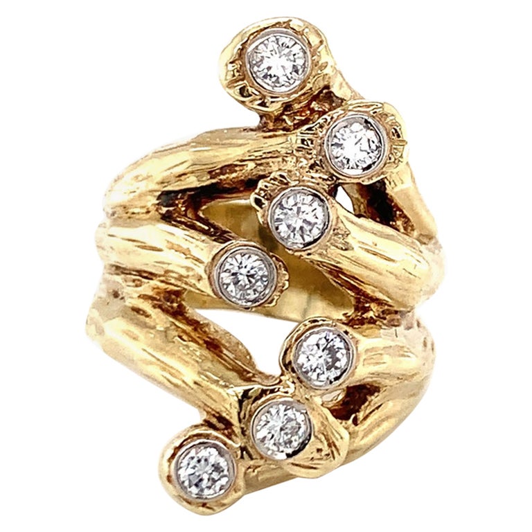 Naturalistic Designed Diamond 14K Yellow Gold Ring, circa 1960s For ...