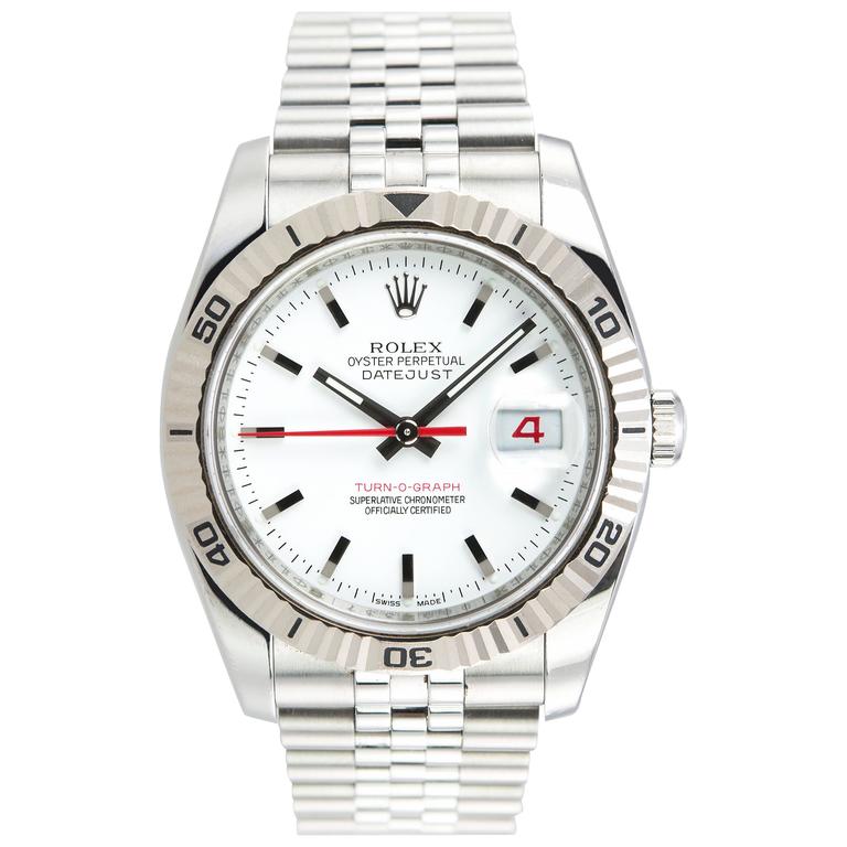 Rolex Stainless Steel DateJust Turn-O-Graph White Gold Bezel For Sale ...