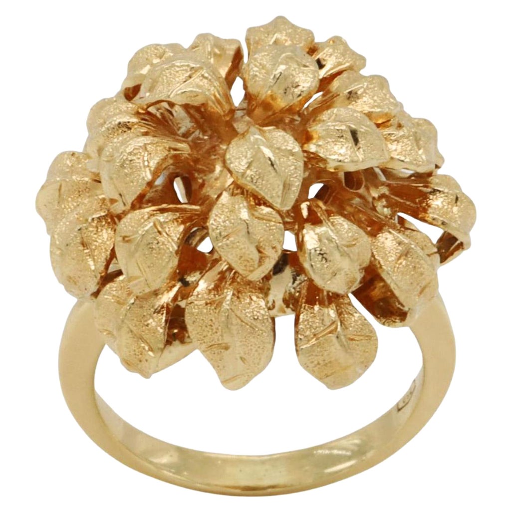 Yellow Gold 18k Double Gingko Hand Engraved Leaves Cocktail Ring For ...