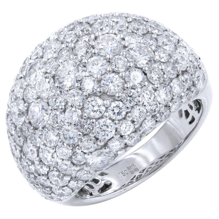 Large Dome Pave Diamond Encrusted Ladies Ring 18K White Gold 5.17cttw ...
