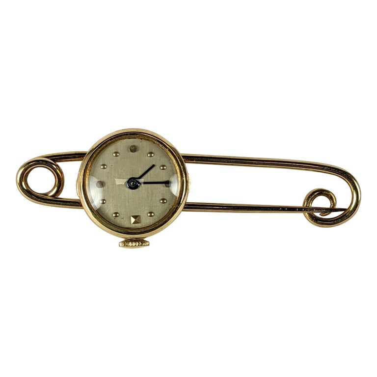 Charming Gold Watch Safety Pin For Sale at 1stDibs