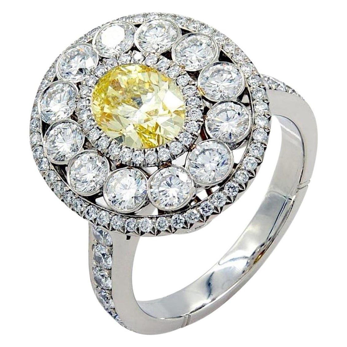 Rachel Koen Fancy Yellow 1.02ct Oval Diamond Engagement Ring Platinum ...