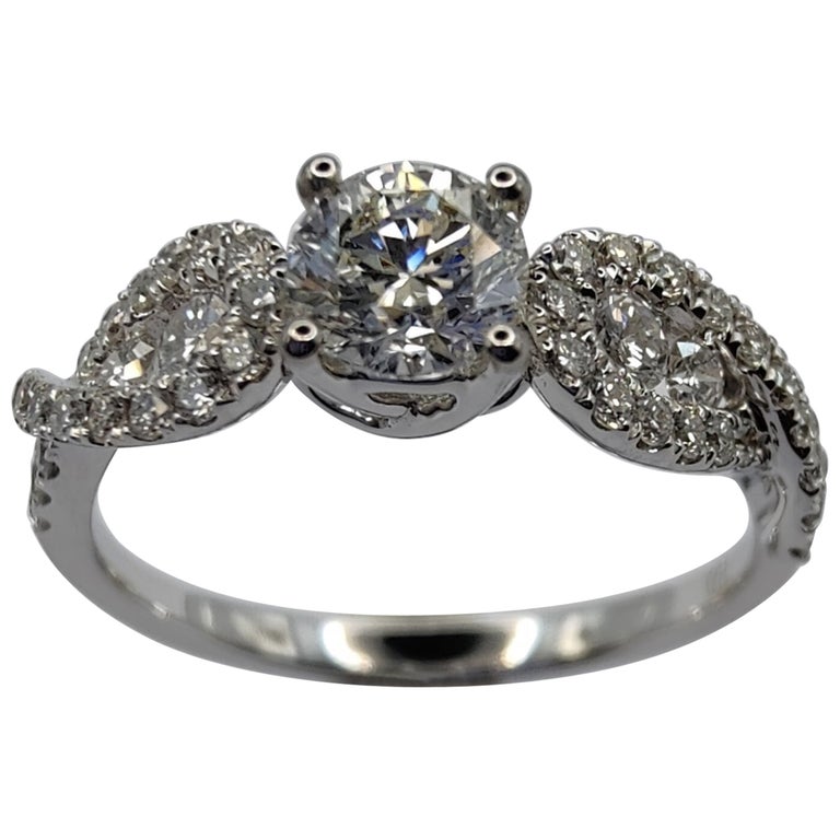 GIA Certified 0.93ct Round Diamond Cluster Wings 18K White Gold ...