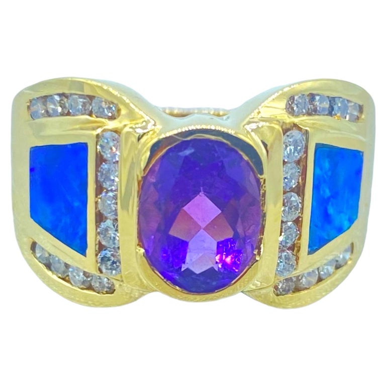 14K Purple and Colored Opal Diamond Ring 1.50 CTW For Sale at 1stDibs