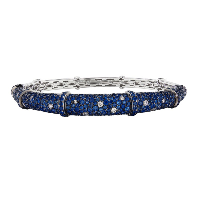 Nigaam 6.37 Ct. T.W. Blue Sapphire and Diamond Bangle Bracelet in 18k ...