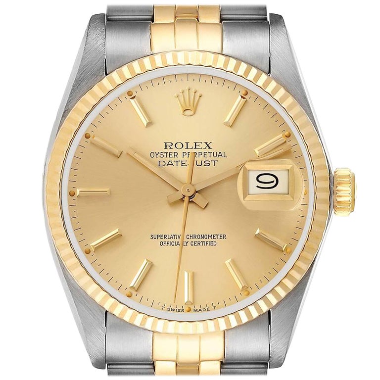 Rolex Datejust 36 Steel Yellow Gold Champagne Dial Vintage Mens Watch ...