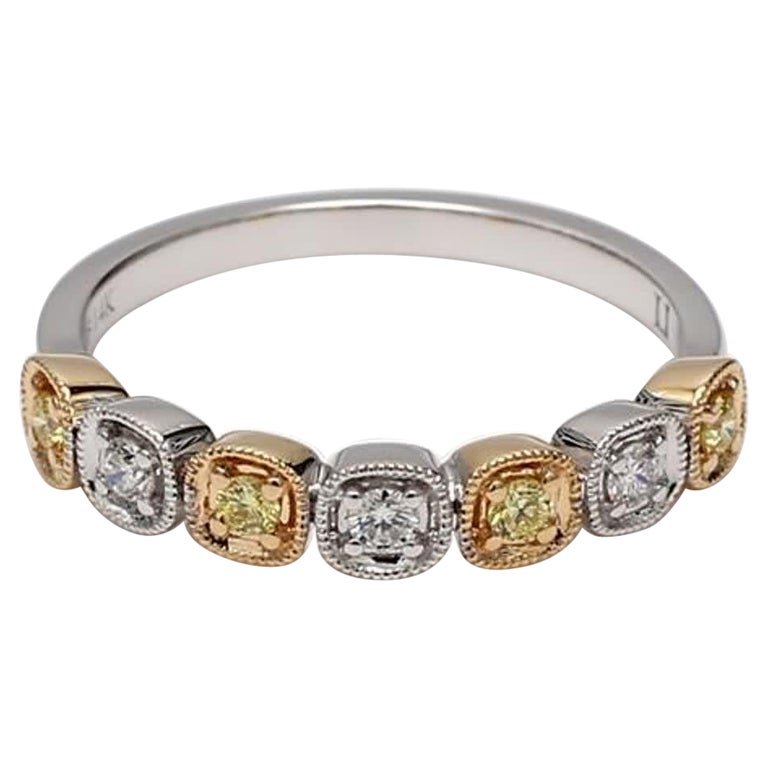 Natural Yellow Rounds and White Diamond .21 Carats TW Gold Wedding Band ...