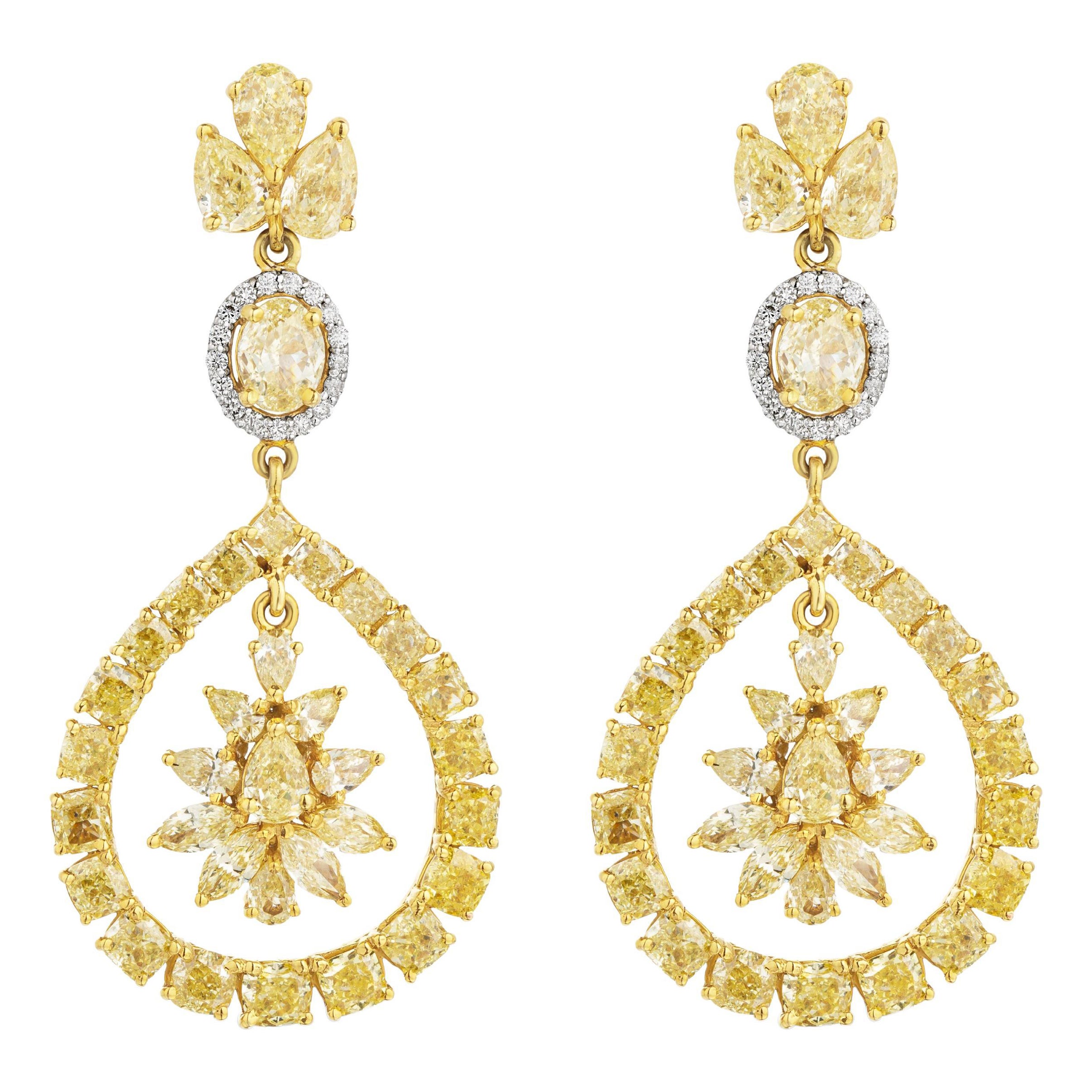12.20 Carat Natural Fancy Natural Yellow Diamond Drop Earrings For Sale ...