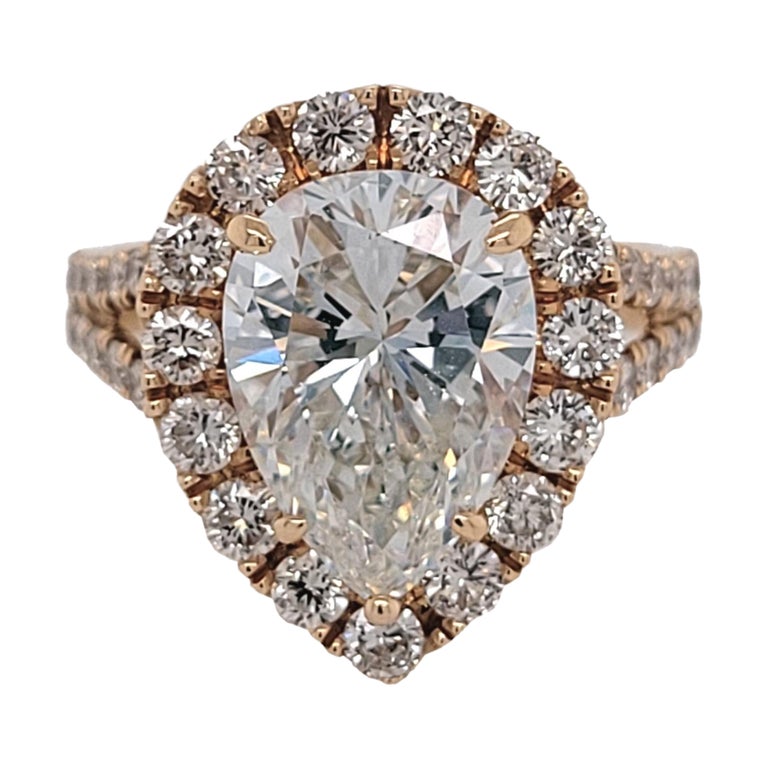 Egl 4.01ct Pear Shape Diamond 18K Split Shank Pave Set Engagement Ring ...