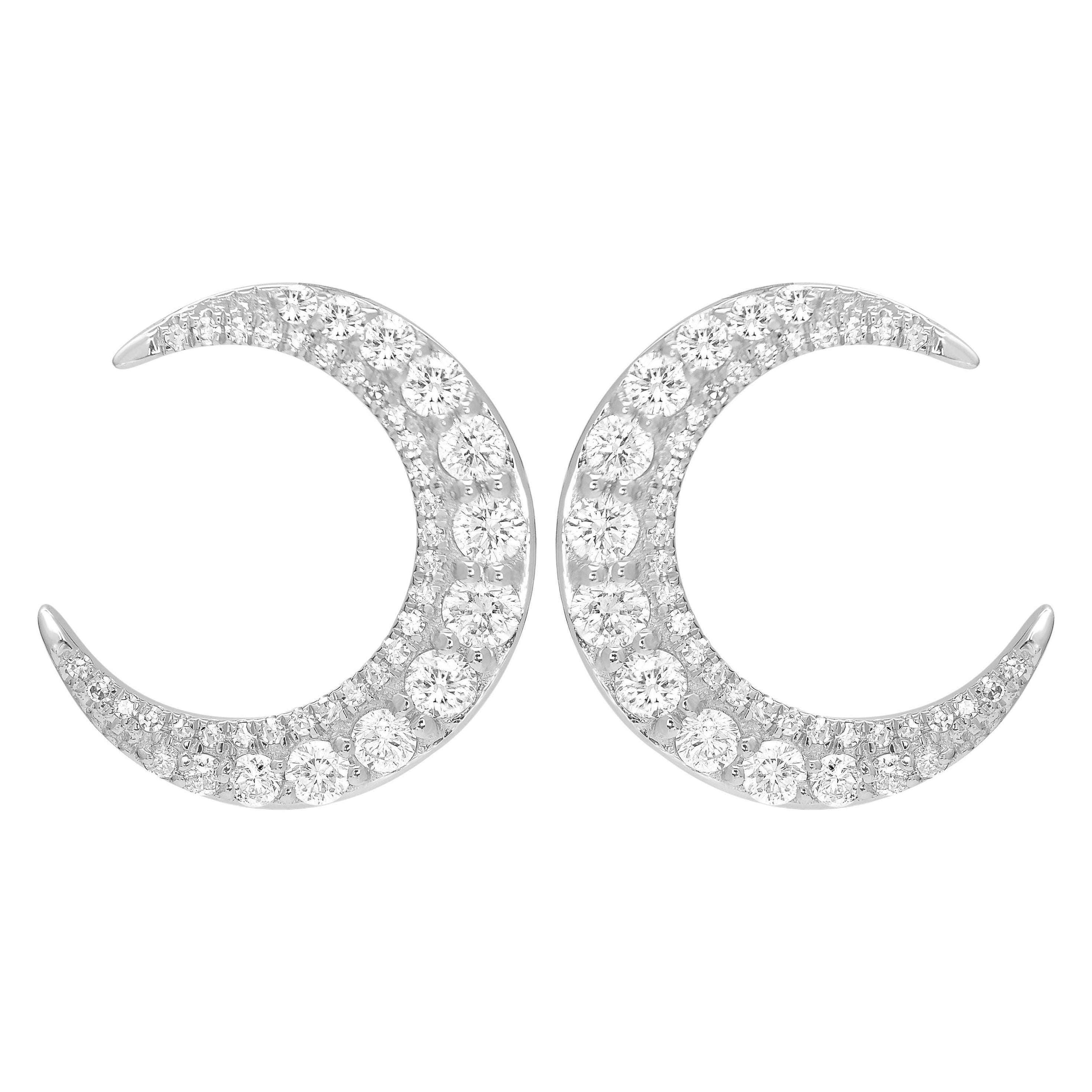 Luxle 7/8 Cttw. Diamond Crescent Moon Stud Earrings in 14k Yellow Gold For Sale at 1stDibs