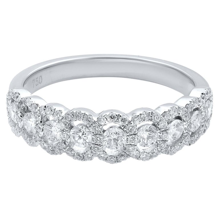 Rachel Koen Diamond Halo Half Way Band 18K White Gold 0.70 Cttw For ...