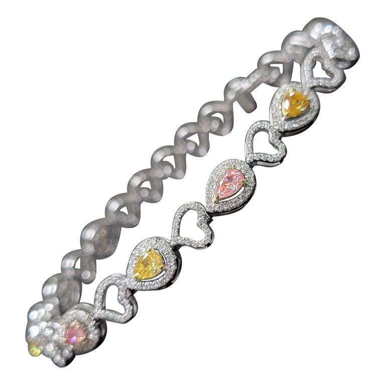 Natural Fancy Color Diamond Hearts Bracelet For Sale at 1stDibs