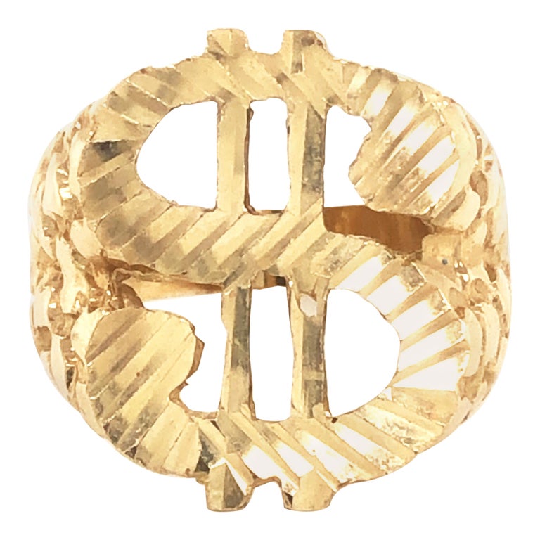 Mens Gold Dollar Sign Nugget Ring in 14k Yellow Gold For Sale at 1stDibs