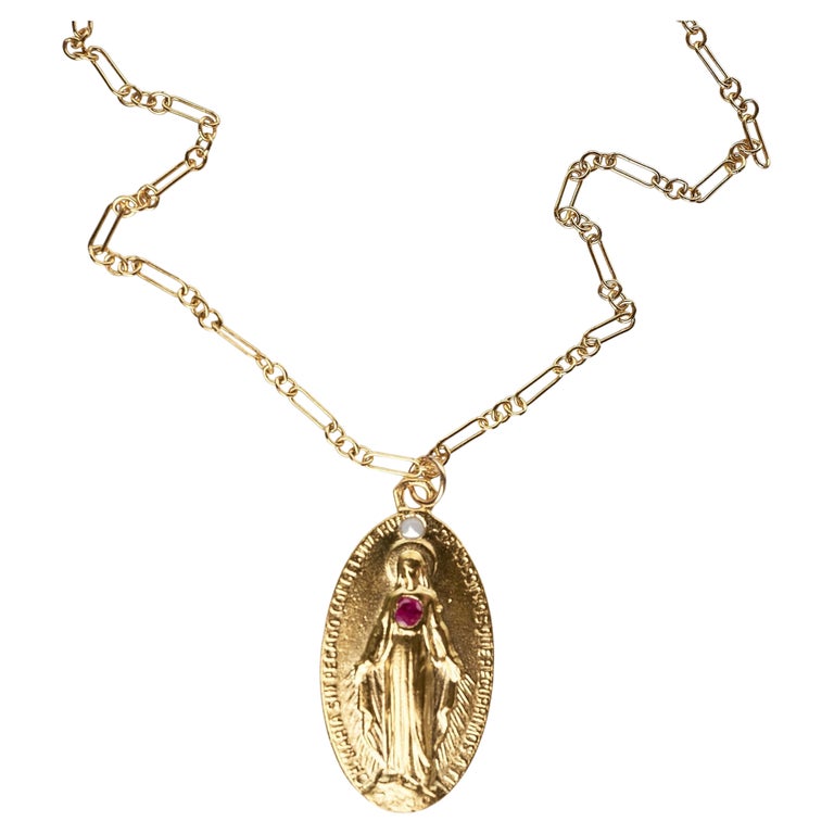 Virgin Mary Ruby Opal Medal Chain Necklace J Dauphin For Sale at 1stDibs