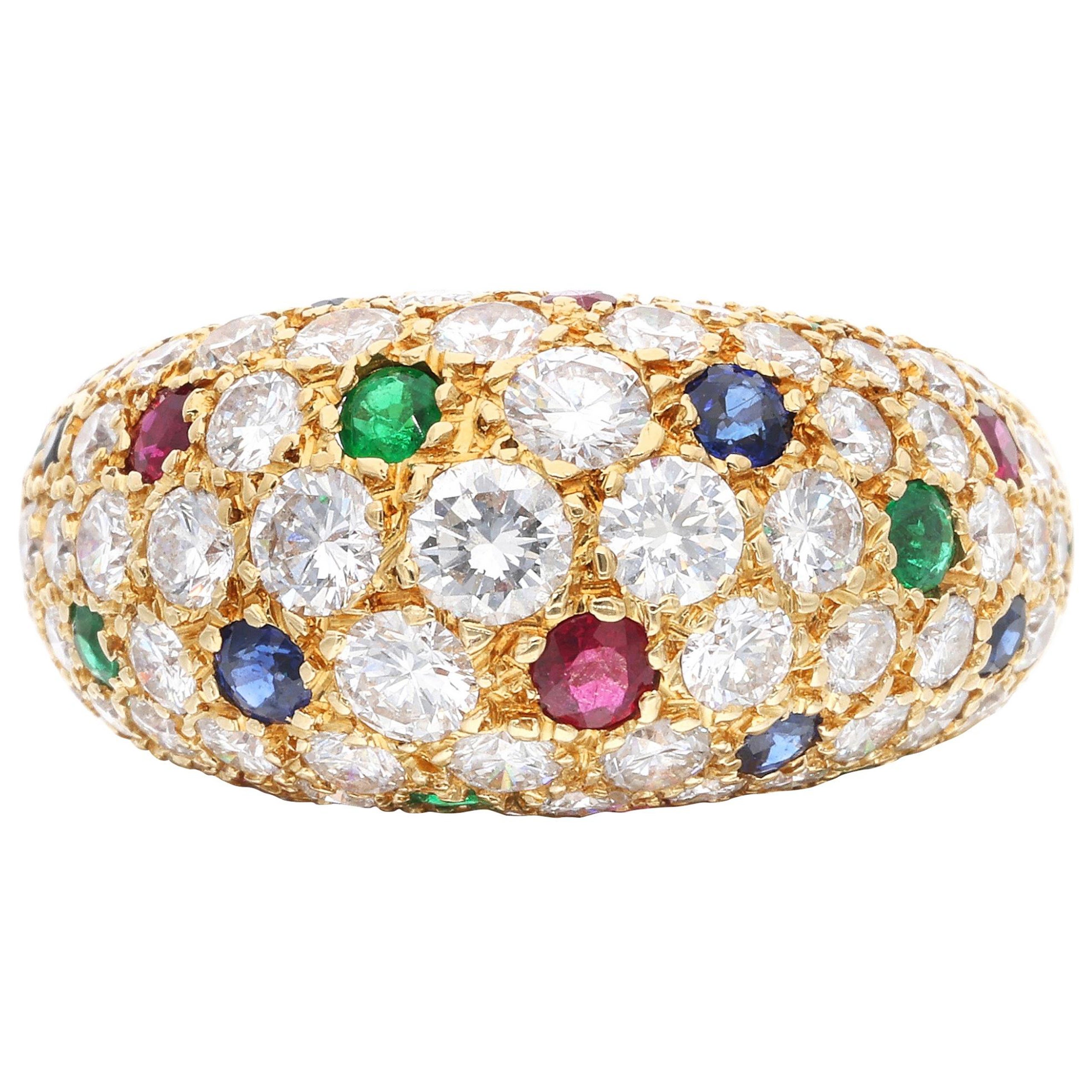 Van Cleef and Arpels Gold, Diamond, Sapphire, Ruby, and Emerald Ring ...