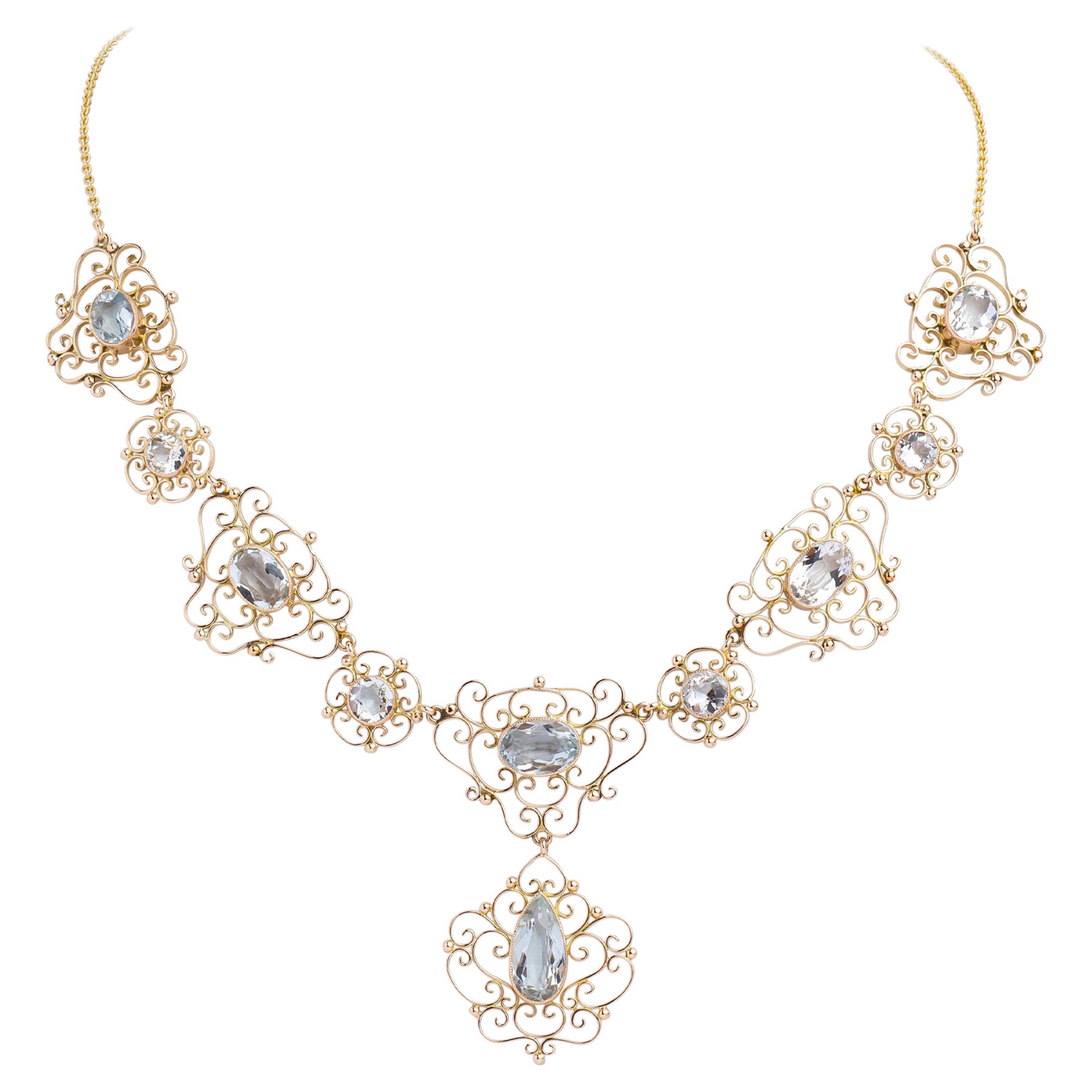 Aquamarine Beryl Diamond Sapphire Tourmaline Gold Necklace For Sale at ...