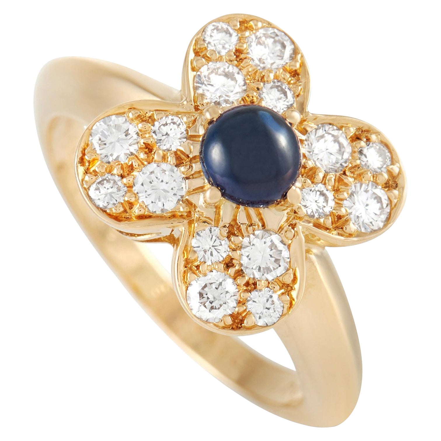 Gucci Flora Yellow Gold Diamond and Blue Sapphire Orchid Ring at ...