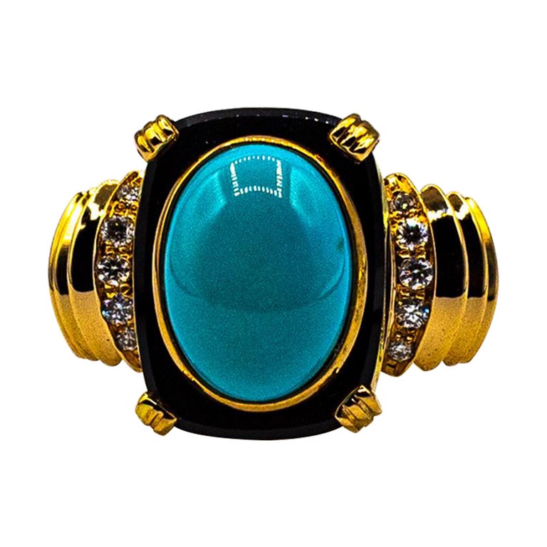 Art Deco Style Turquoise Onyx 0.18 Carat White Diamond Yellow Gold ...