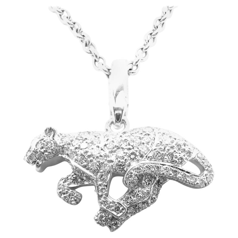 Cartier Panther Panthere Diamond Pendant White Gold Necklace at 1stDibs