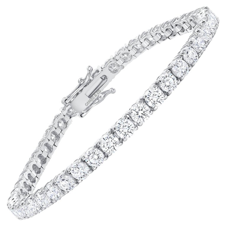 14K 5 Carat White Gold Round Diamond Tennis Bracelet For Sale at 1stDibs