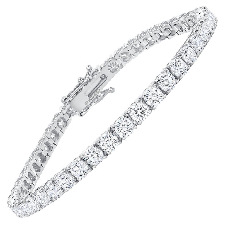 14K 5 Carat White Gold Round Diamond Tennis Bracelet For Sale at 1stDibs