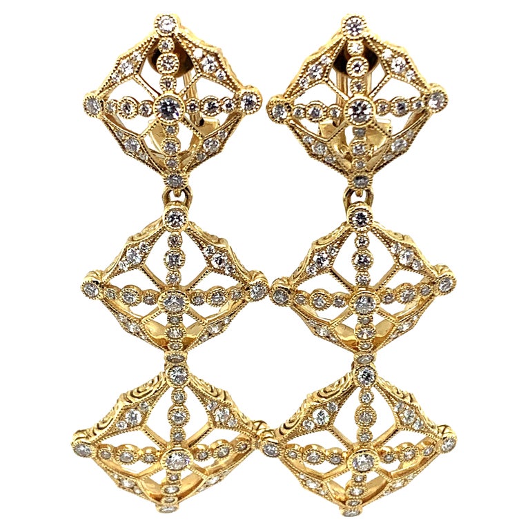 Danuta Detachable Dangling 18 Karat Yellow Gold Diamond Earrings For ...