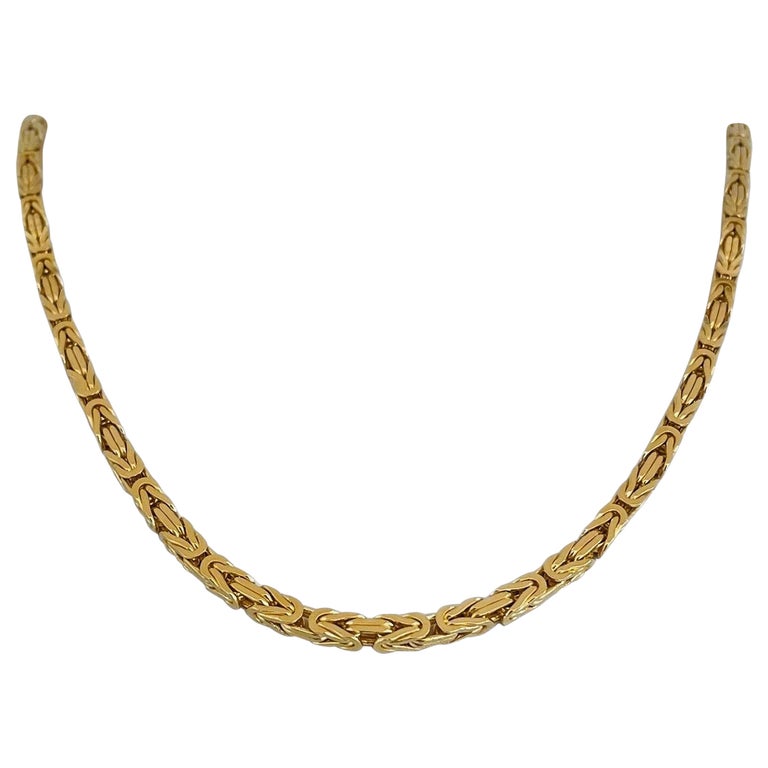18 Karat Yellow Gold Solid Heavy Squared Byzantine Link Chain Necklace ...
