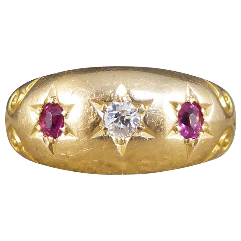 Antique Edwardian Ruby and Diamond Gypsy Set Ring in 18ct Yellow Gold ...