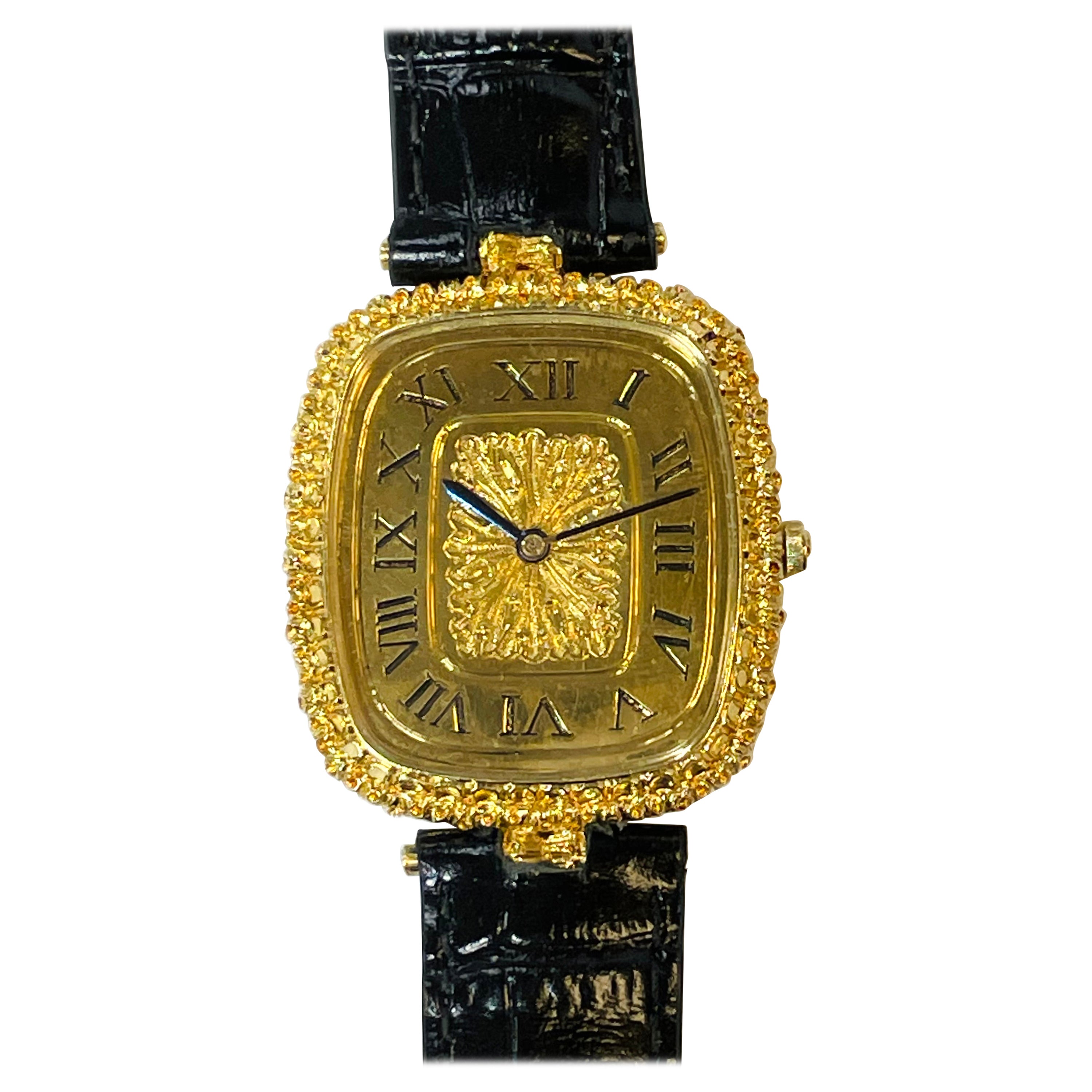 Buccellati Yellow Gold Leather Wristwatch For Sale at 1stDibs